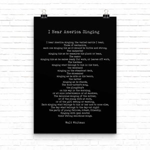 Walt Whitman Poem Print I Hear America Singing Literary Wall Art Black ...