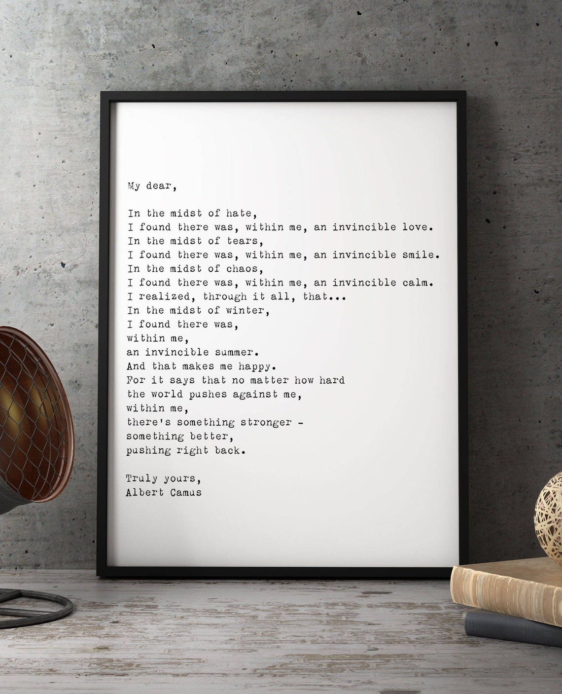 Framed Wall Art Albert Camus Quote Framed Art Poster for - Etsy