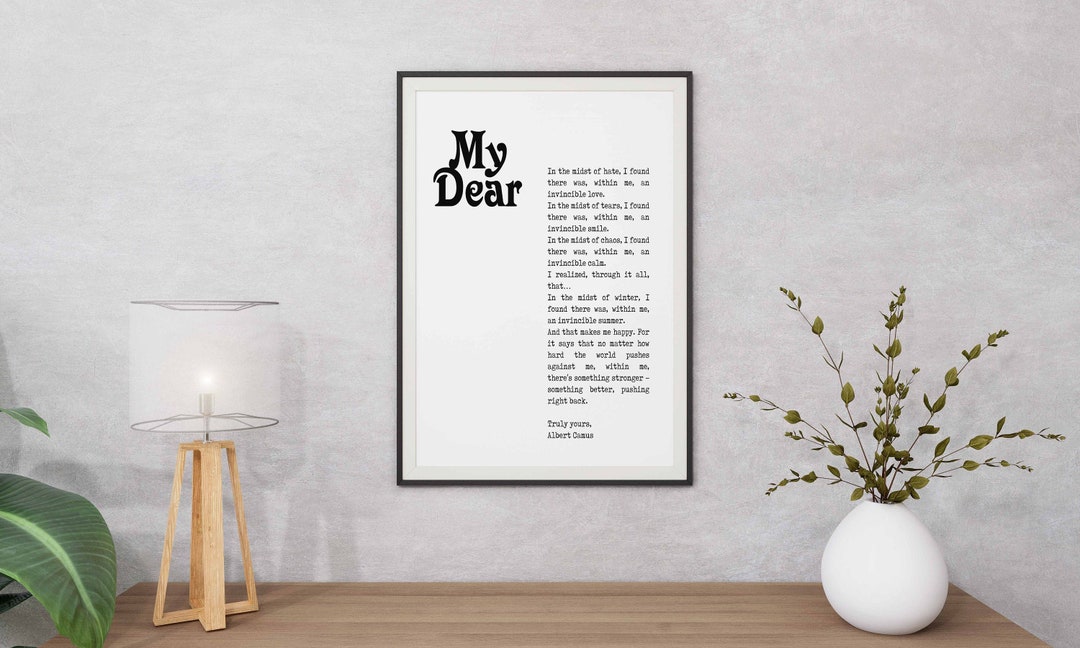 Albert Camus Invincible Summer Black & White Art, Inspirational Artwork ...