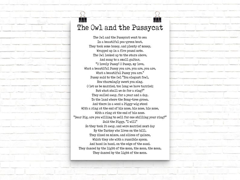 The Owl and the Pussycat Nursery Rhyme Wall Art Prints in - Etsy UK