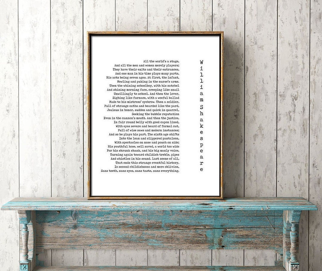 All the World's A Stage Shakespeare Print as You Like It - Etsy