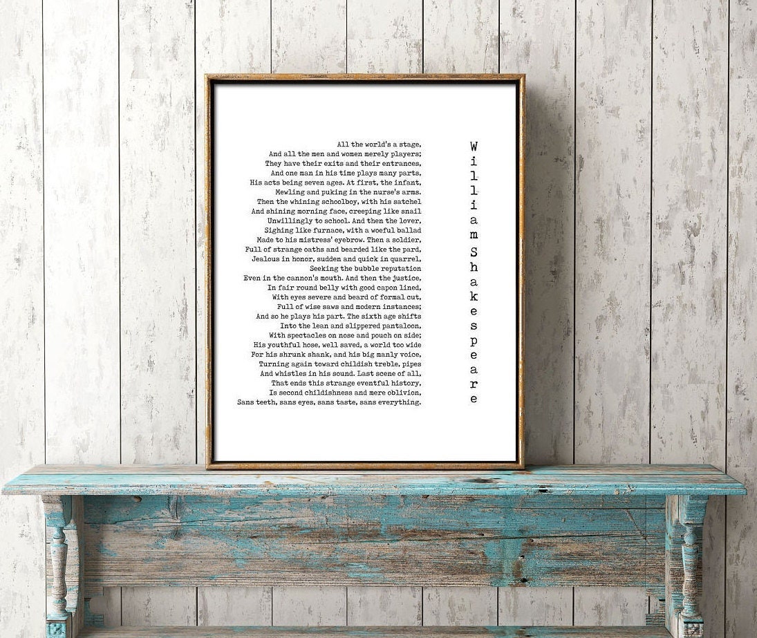 All the World's A Stage Shakespeare Print as You Like It - Etsy