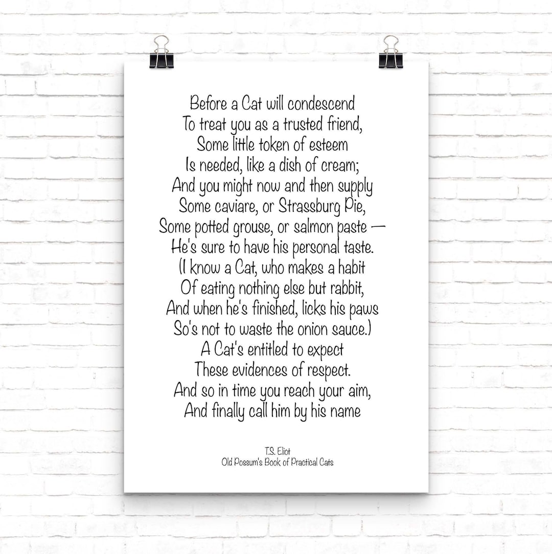 T.S. Eliot Cat Poem Print: Literary Wall Art for Cat Lovers - Etsy