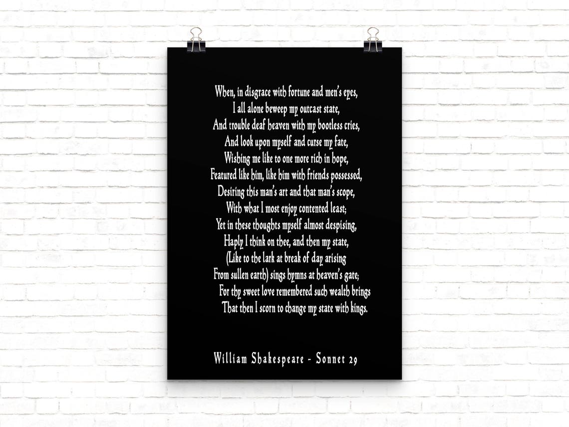 Sonnet 29 Shakespeare Wall Art, Love Poetry Art for Bedroom Decor ...