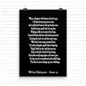 Sonnet 29 Shakespeare Wall Art, Love Poetry Art for Bedroom Decor ...