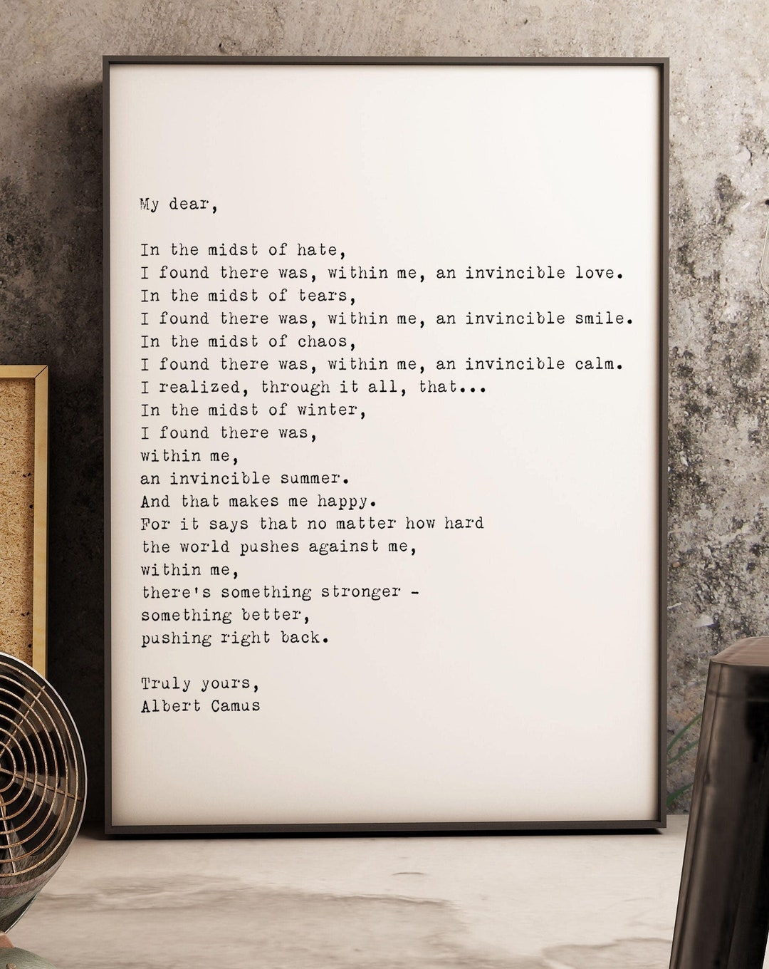 Large Albert Camus Quote Art Print – Invincible Summer Literary Wall ...