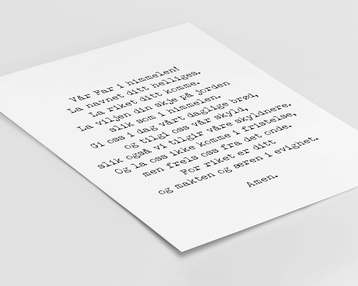 Norwegian Lord's Prayer Unframed Quote Print in Black & - Etsy