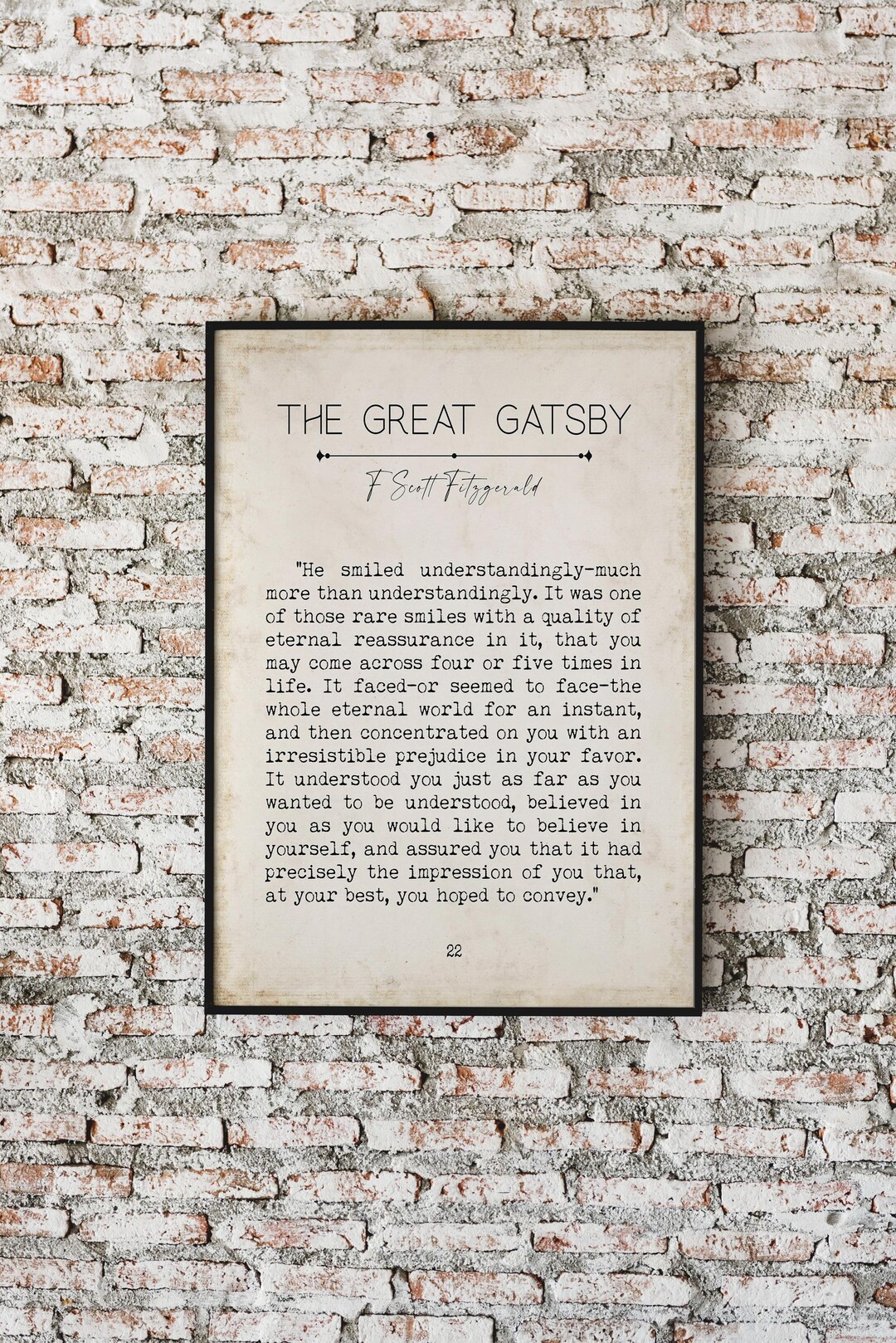The Great Gatsby Quote Wall Art • F Scott Fitzgerald Book Page Style ...