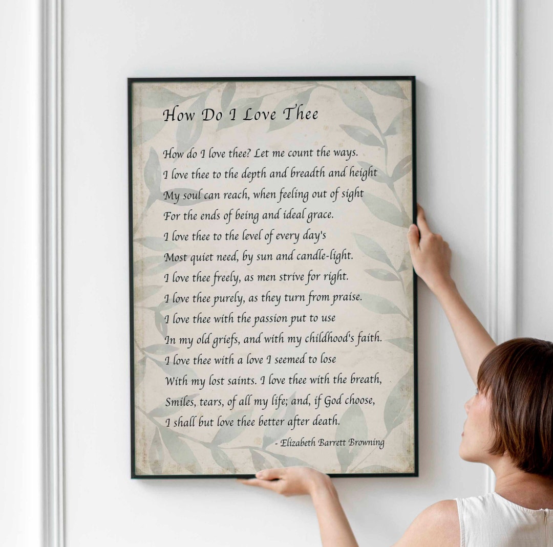 Elizabeth Barrett Browning, How Do I Love Thee Poetry Quote Art, Framed ...