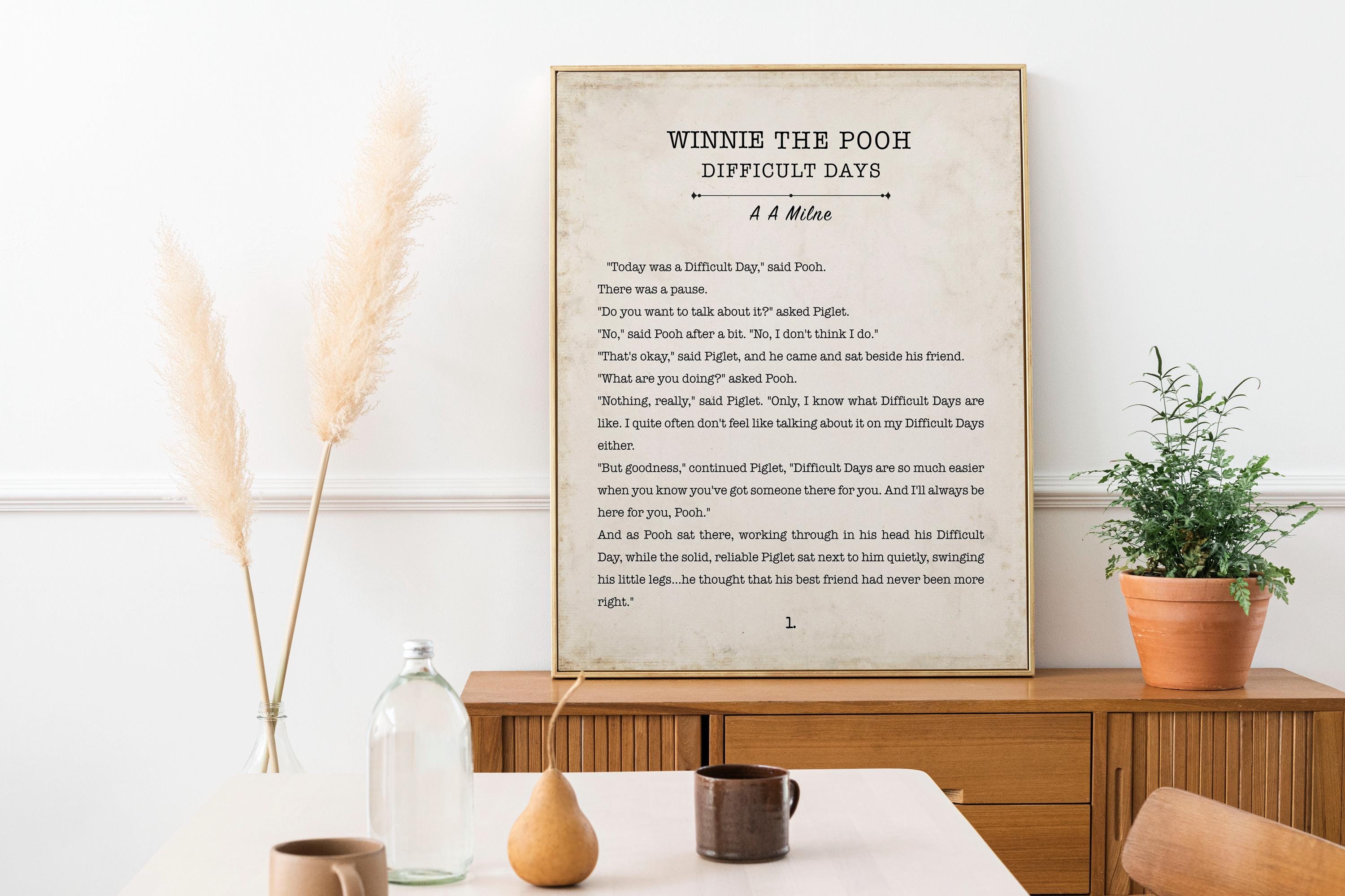 Winnie the Pooh Difficult Days Vintage Book Page Inspirational Wall Art ...