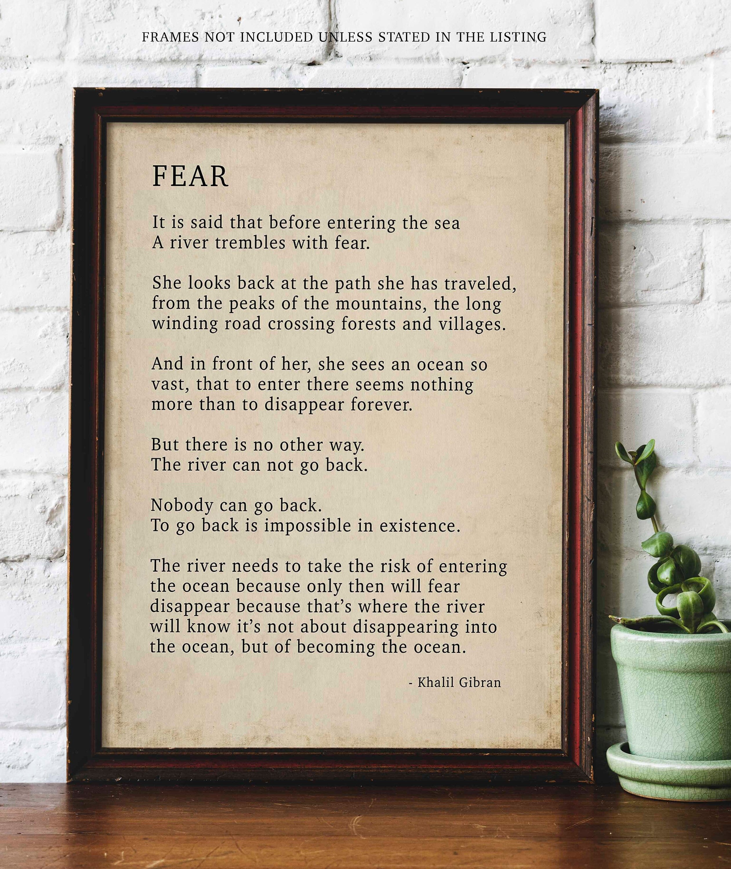 Kahlil Gibran FEAR Poem - Wall Art Prints Vintage Background. Poem ...
