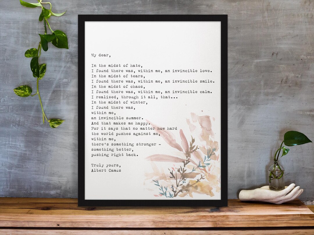 Albert Camus Invincible Summer Quote Print, Literary Wall Art - Etsy