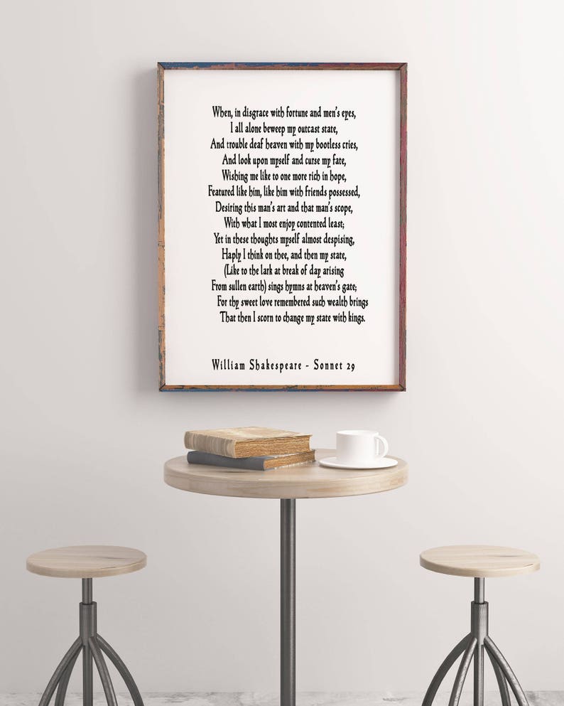 Sonnet 29 Shakespeare Wall Art, Love Poetry Art for Bedroom Decor ...
