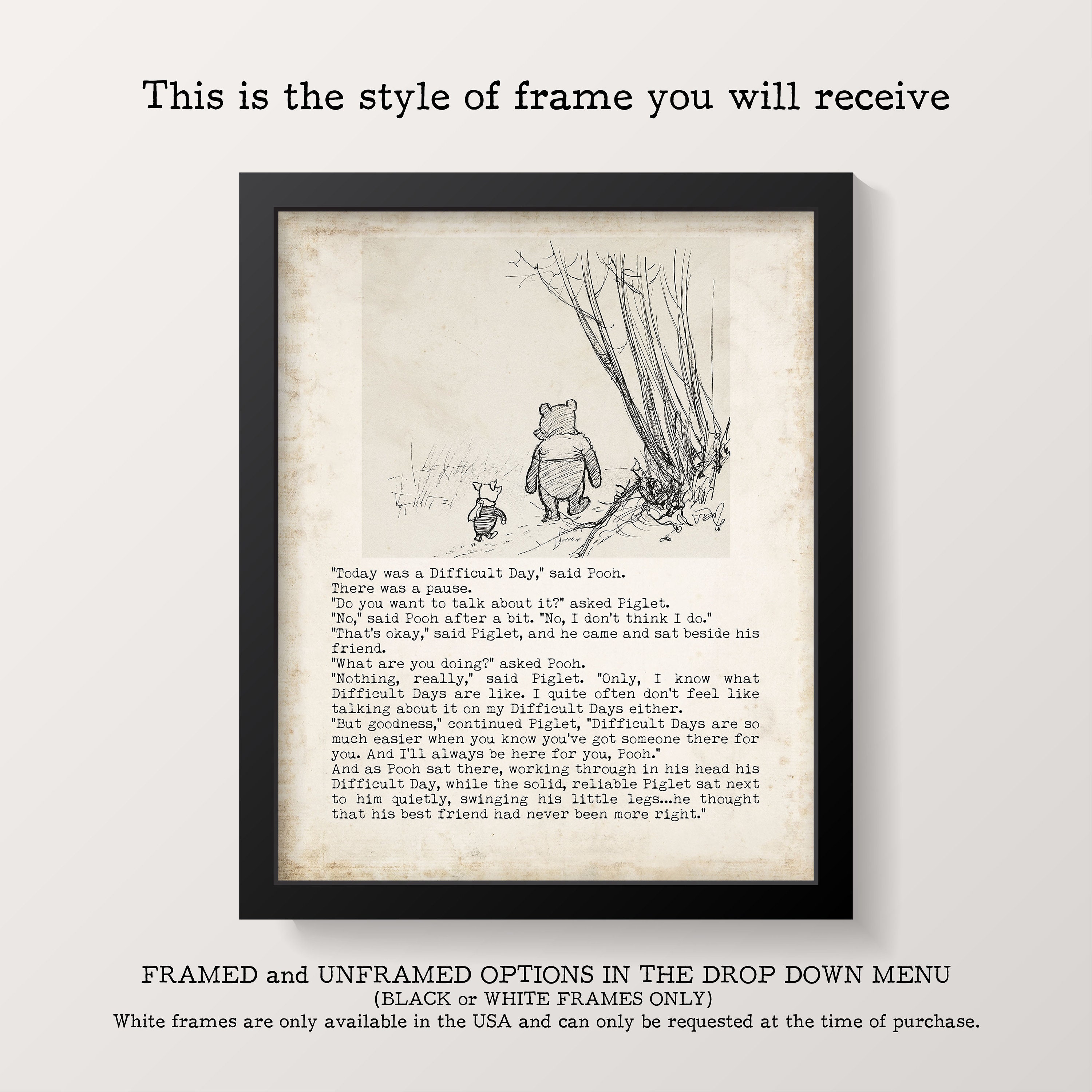 Difficult Days Winnie the Pooh Quote Unframed or Framed Nursery Wall ...