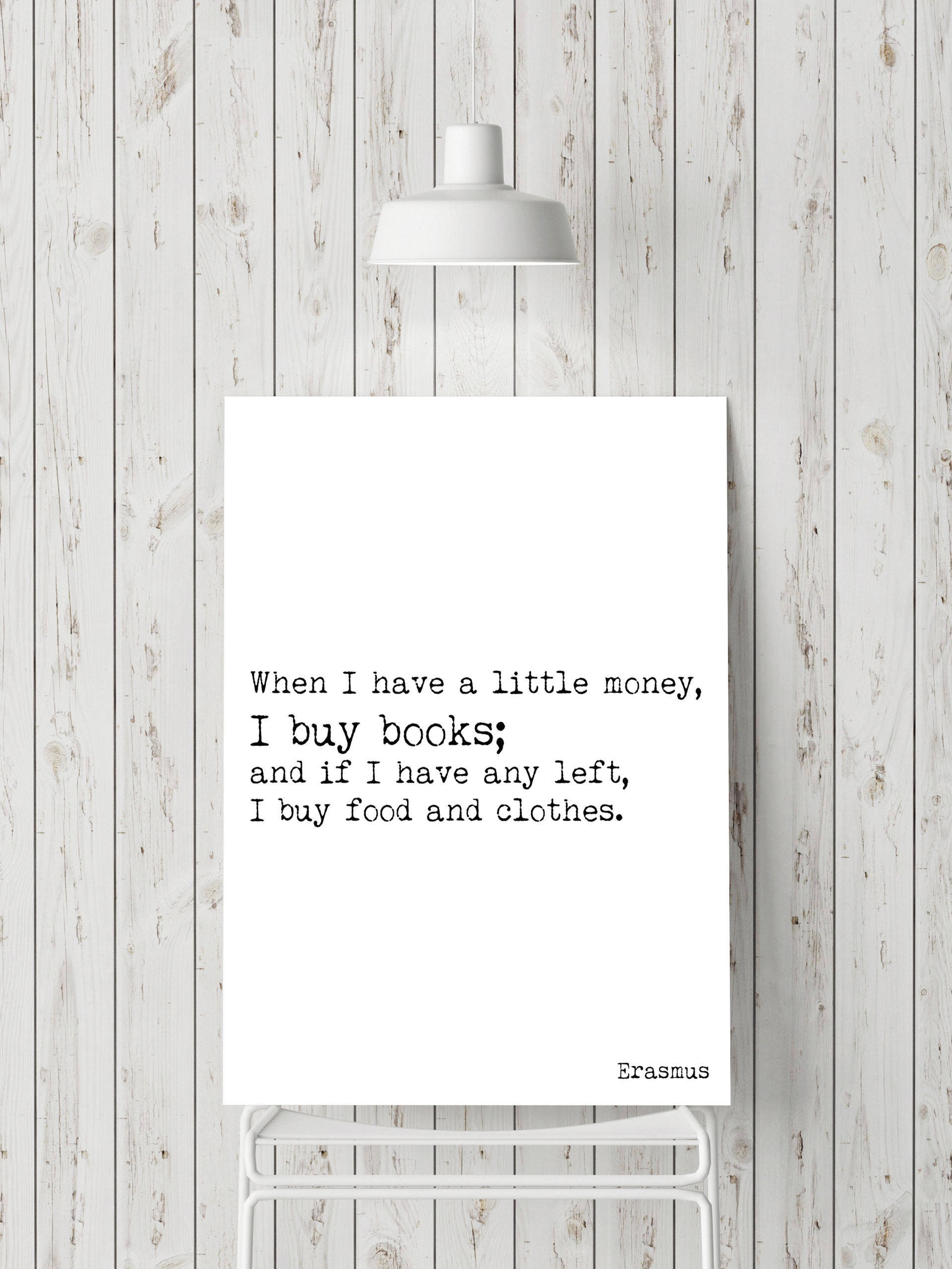 Book Quote Print Gift for Book Lover Black & White Erasmus - Etsy UK