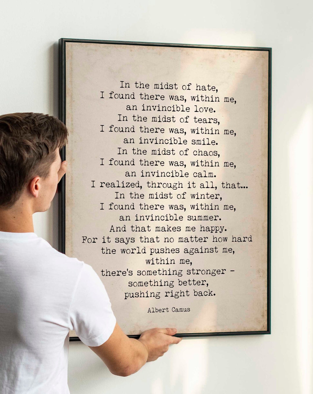 Albert Camus Invincible Summer Print - Vintage Page Background, FRAMED ...