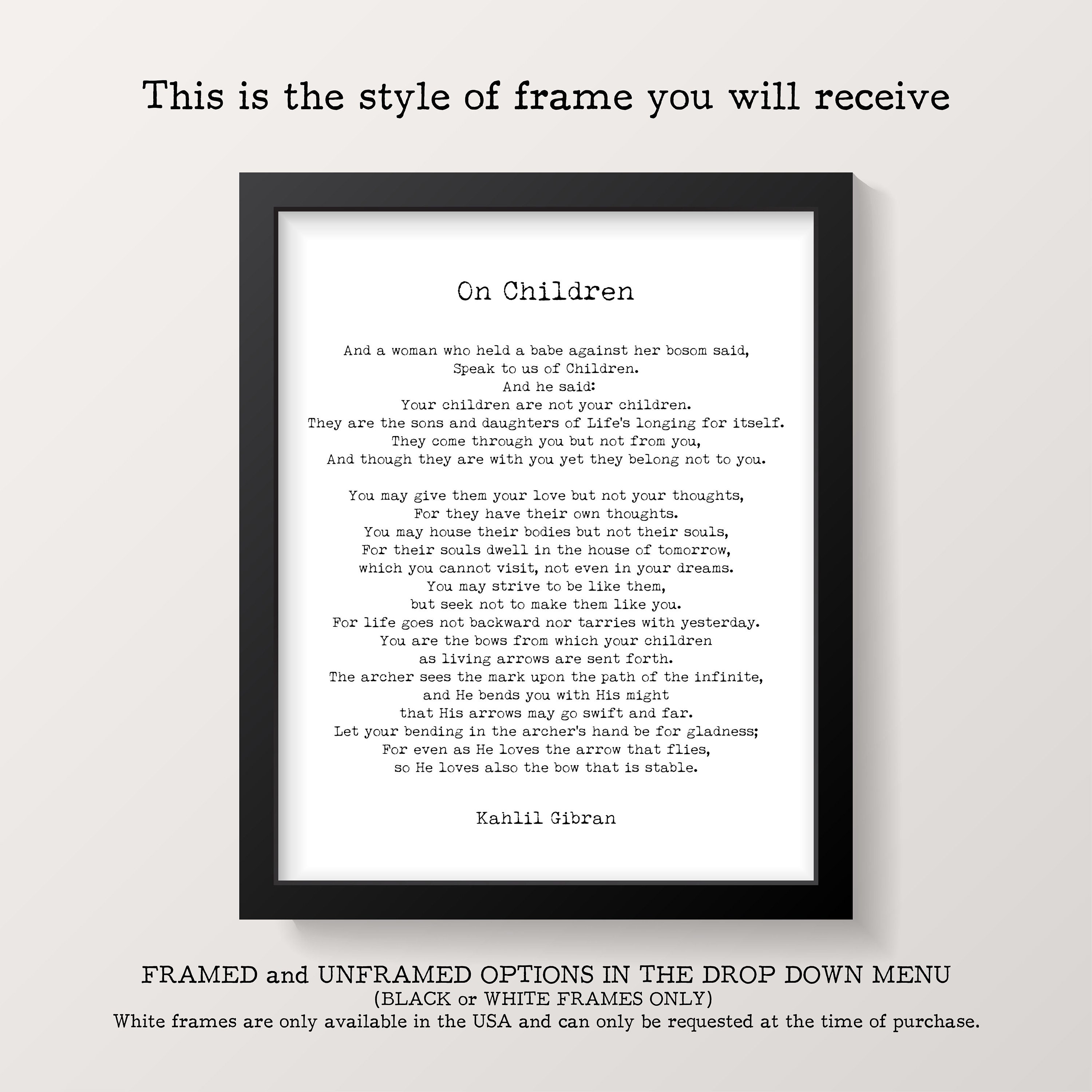 On Children Poem Kahlil Gibran Wall Art Prints Unframed in Black ...