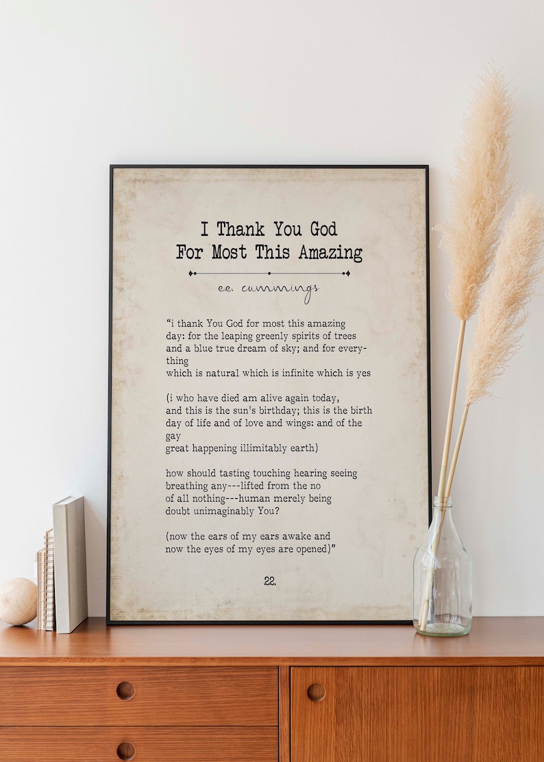 E E Cummings Book Page Inspirational Wall Art, I Thank You God for Most ...