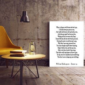 Sonnet 29 Shakespeare Wall Art, Love Poetry Art for Bedroom Decor ...