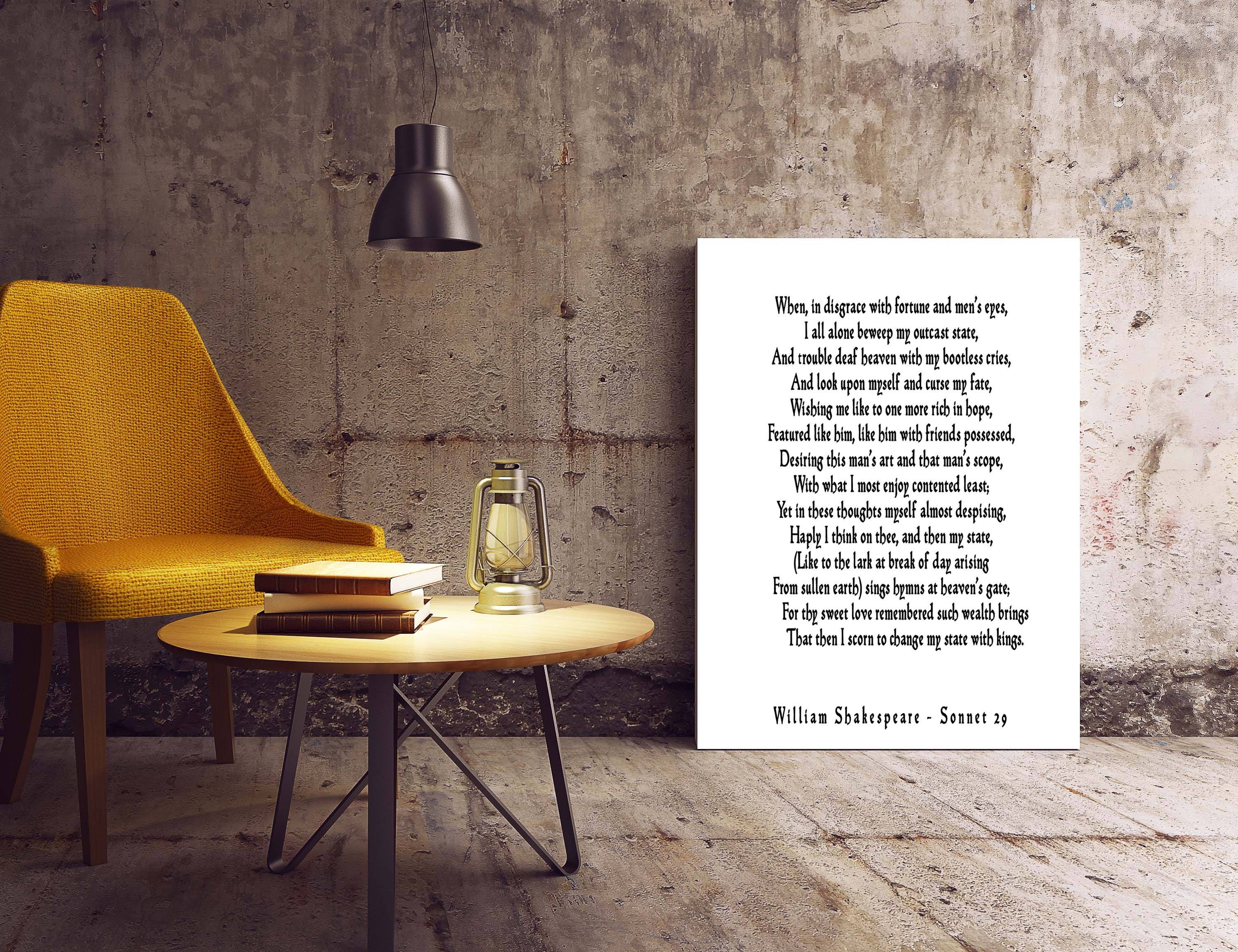 Sonnet 29 Shakespeare Wall Art, Love Poetry Art for Bedroom Decor ...
