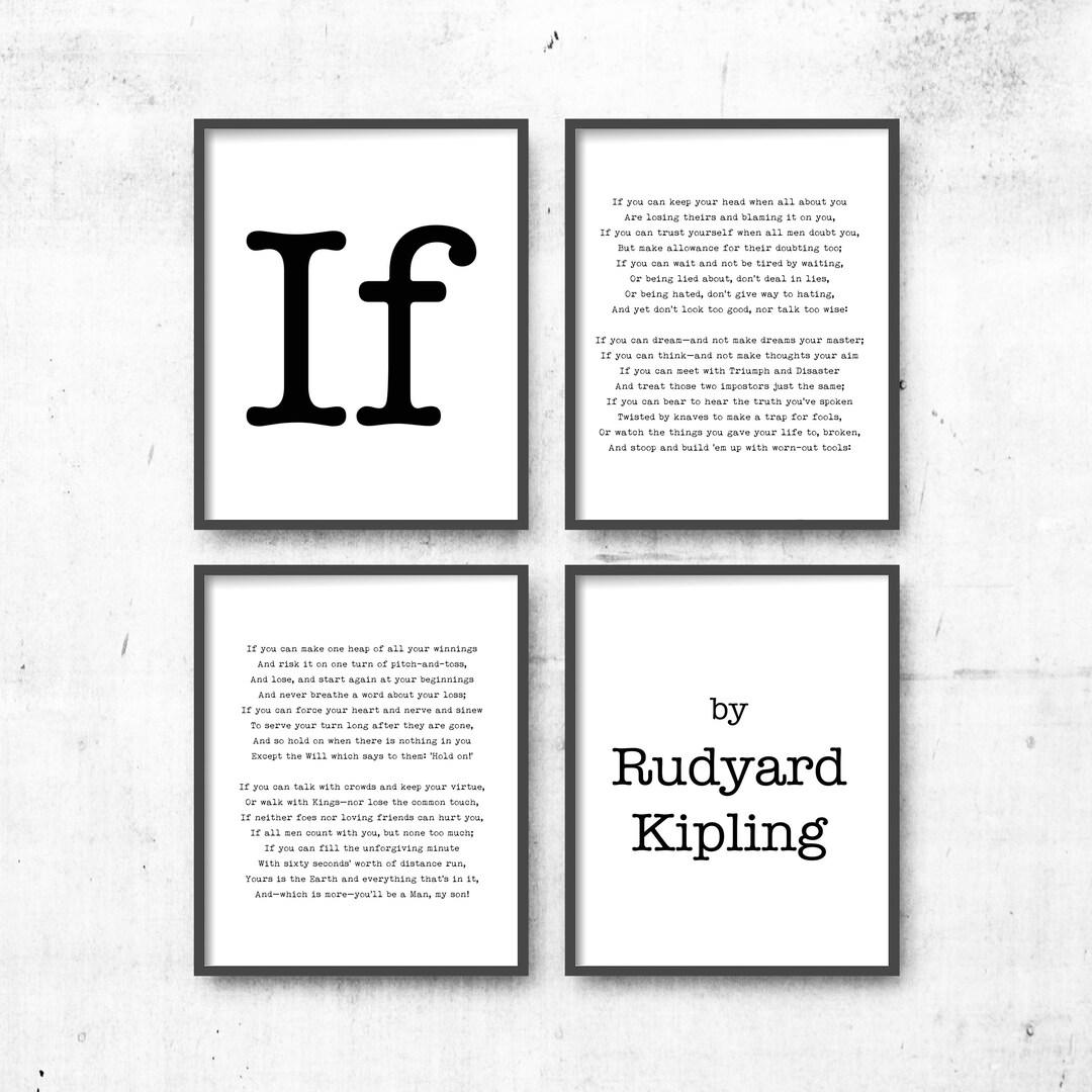 IF Rudyard Kipling Poem Prints Set of 4, Unframed Black & White Art, - Etsy
