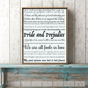 Pride and Prejudice Jane Austen Print for Bedroom Decor, Literary Art ...