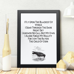Norse Viking Poetry Child of Odin Wall Art Print, I Fly Upon the ...