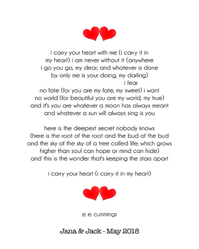 I Carry Your Heart With Me E.e. Cummings Unframed Poem Print - Etsy