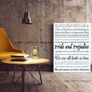 Pride and Prejudice Jane Austen Print for Bedroom Decor, Literary Art ...