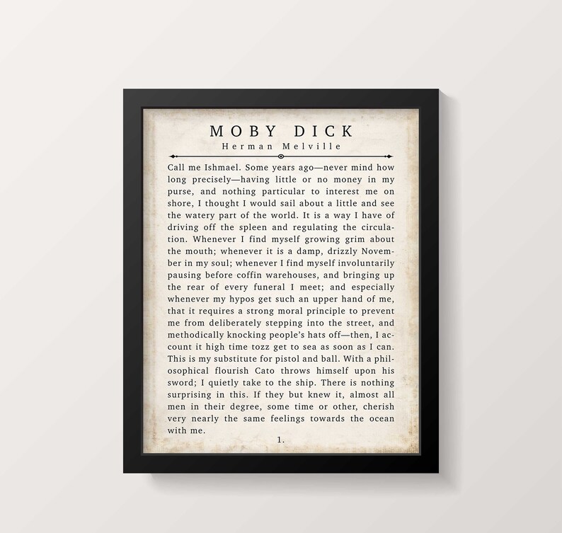 Moby Dick Herman Melville Book Quote Print Vintage Page 1. - Etsy