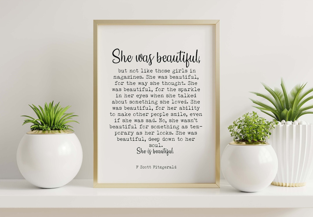She Was Beautiful F Scott Fitzgerald Quote Literary Art With Framed ...