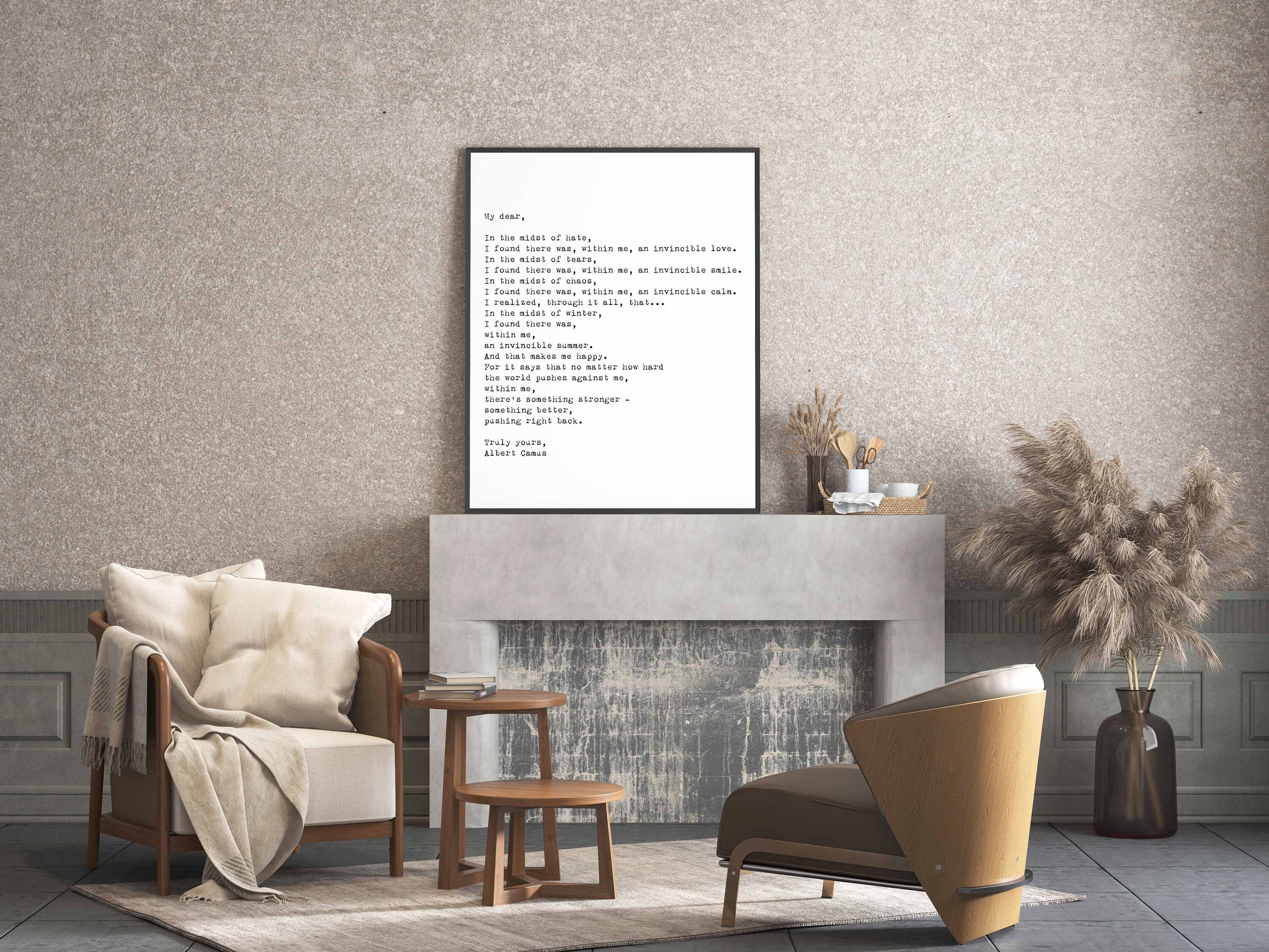 Albert Camus Invincible Summer Black & White Art, Inspirational Artwork ...