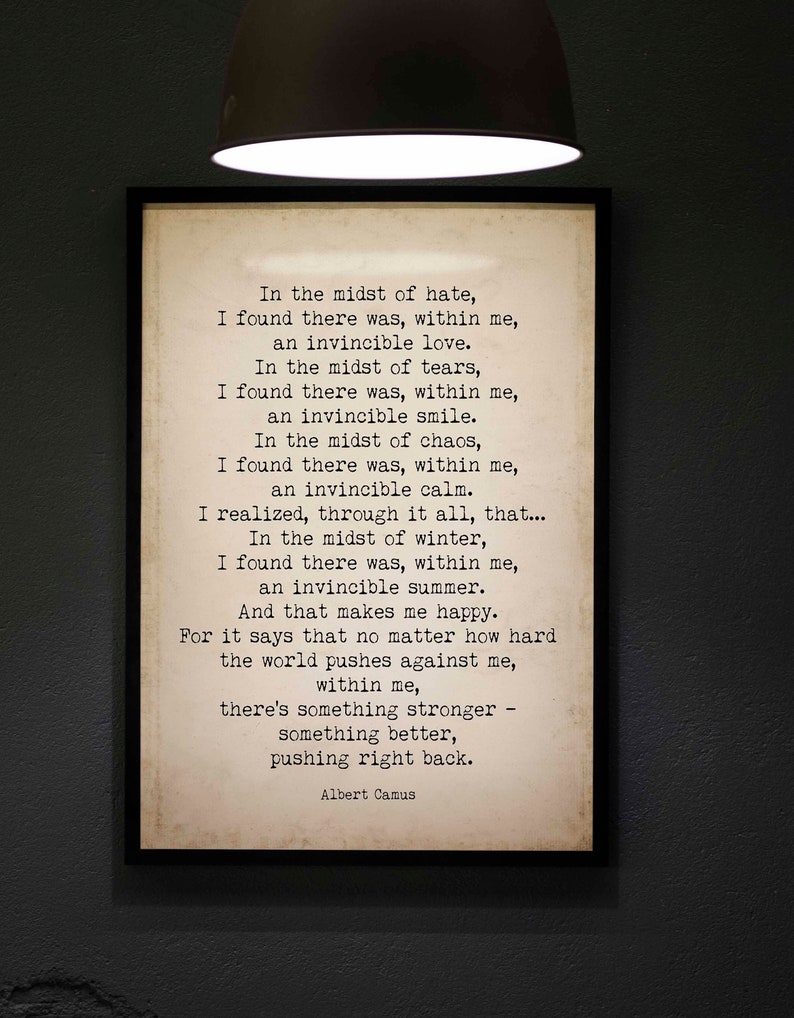 Albert Camus Invincible Summer Black & White Art, Inspirational Artwork ...