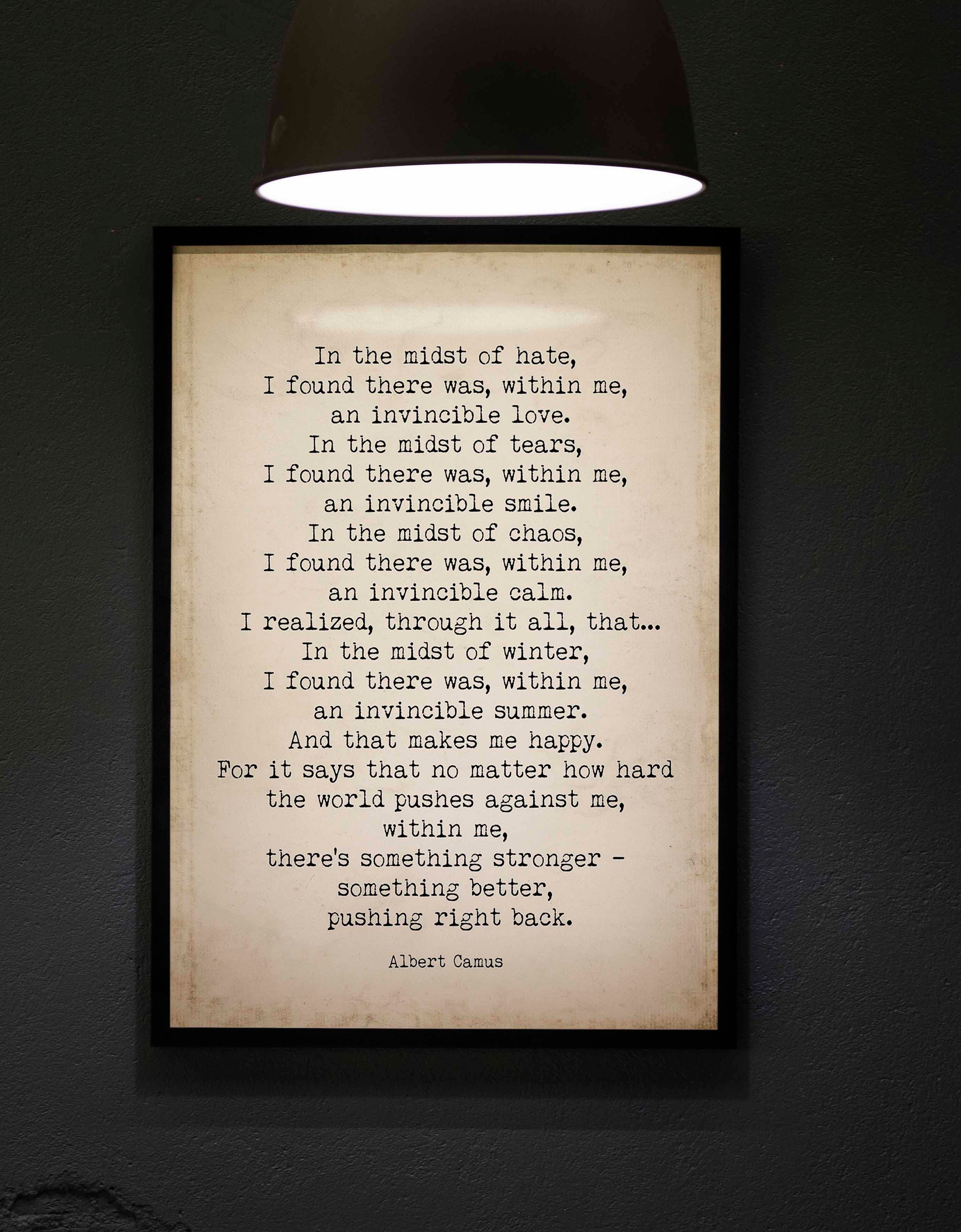 Albert Camus Invincible Summer Black & White Art, Inspirational Artwork ...