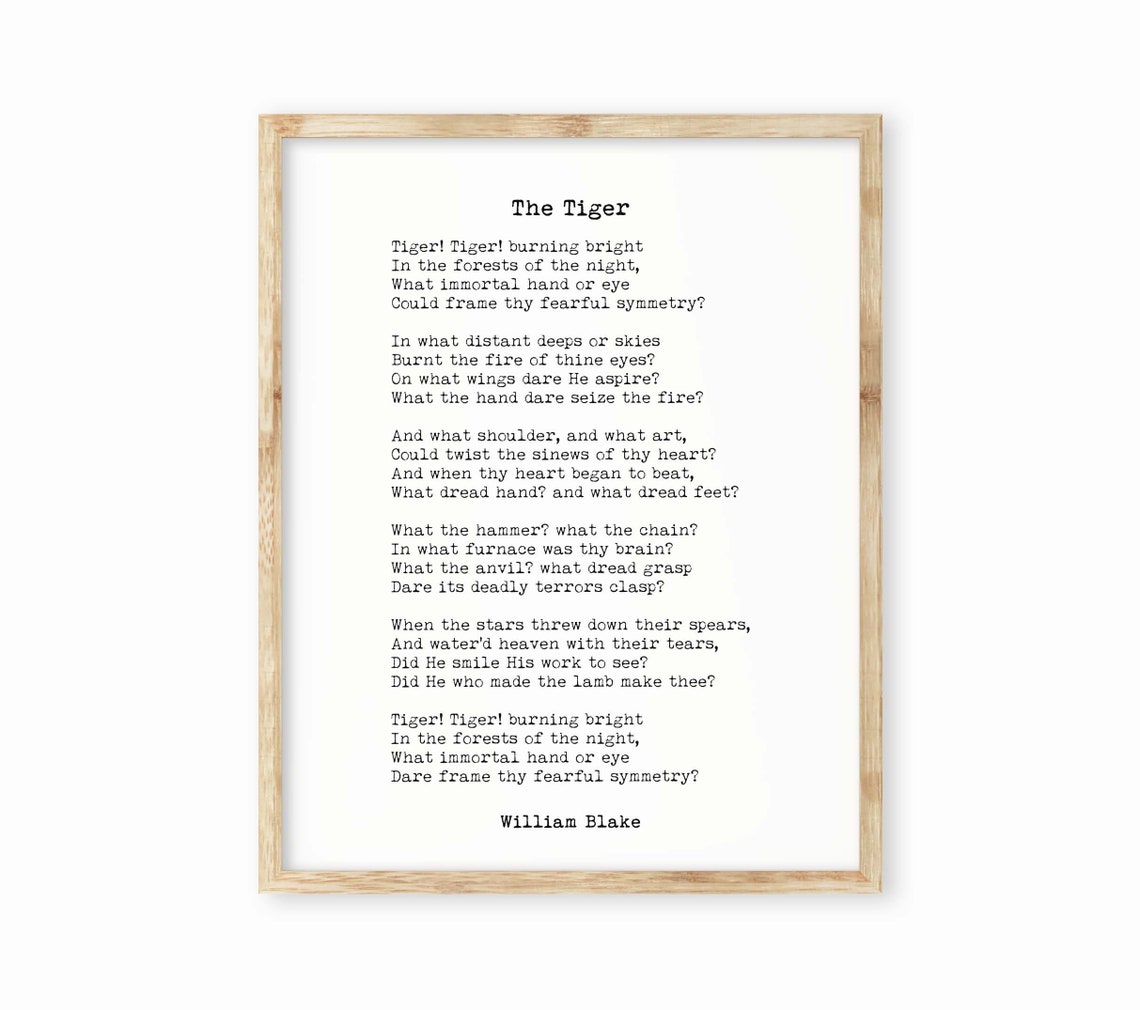 William Blake The Tiger Poem Wall Art Print in Black & White | Etsy