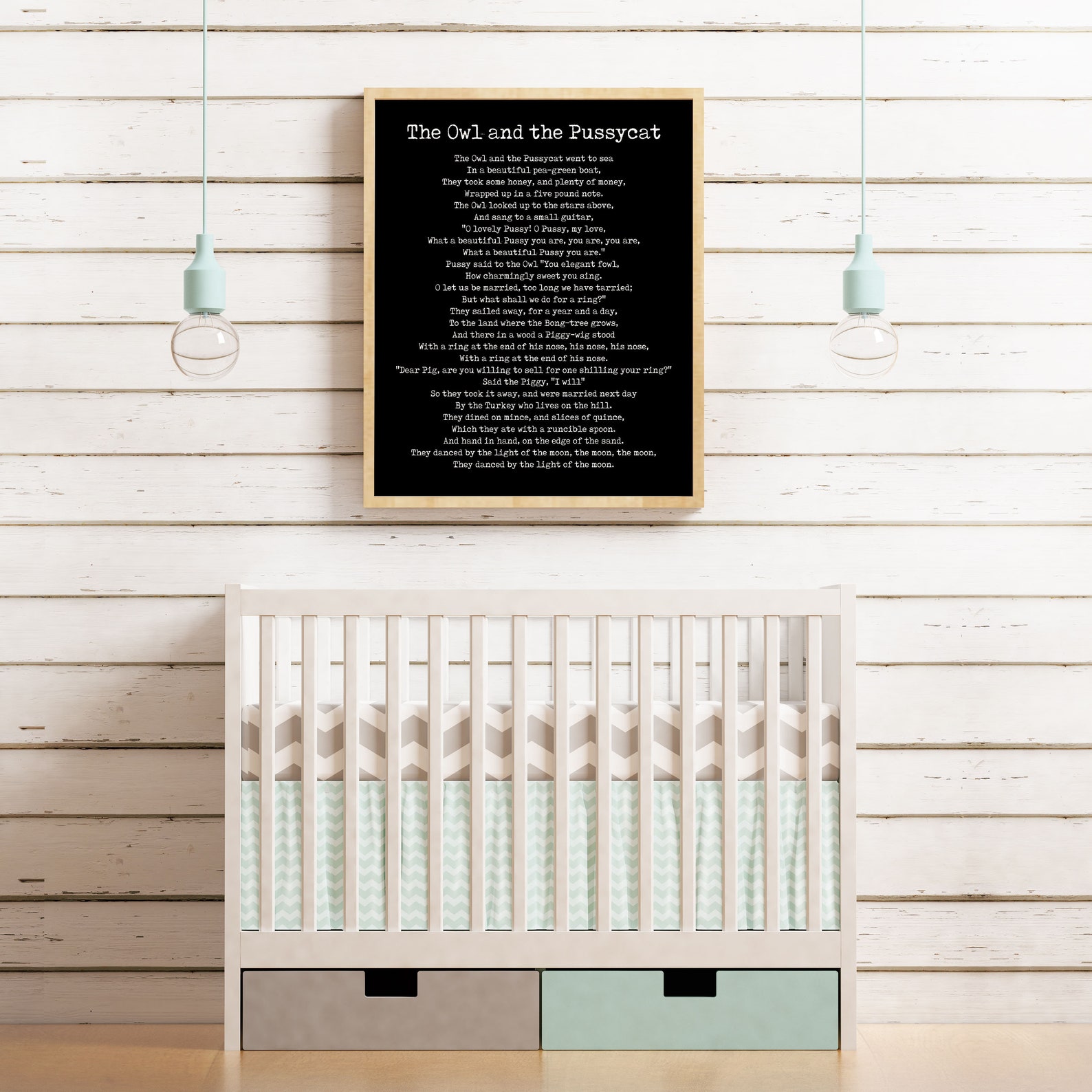 The Owl and the Pussycat Nursery Rhyme Wall Art Prints in Black & White ...