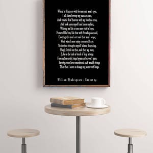 Sonnet 29 Shakespeare Wall Art, Love Poetry Art for Bedroom Decor ...