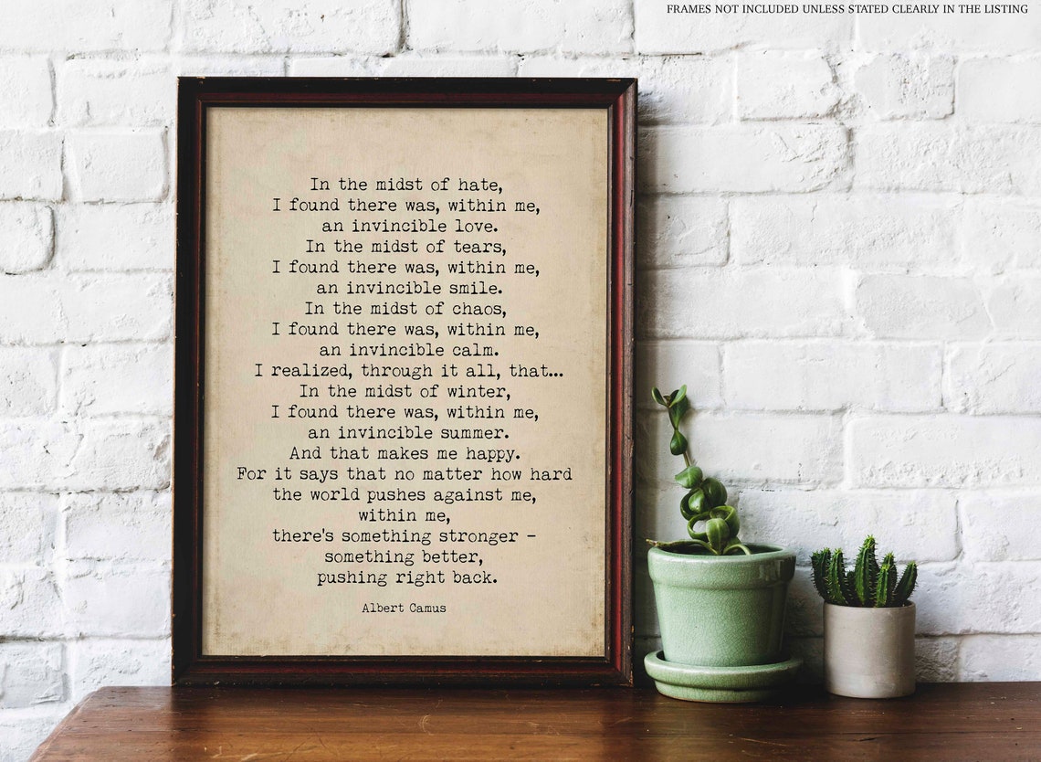 Albert Camus Invincible Summer Black & White Art, Inspirational Artwork ...