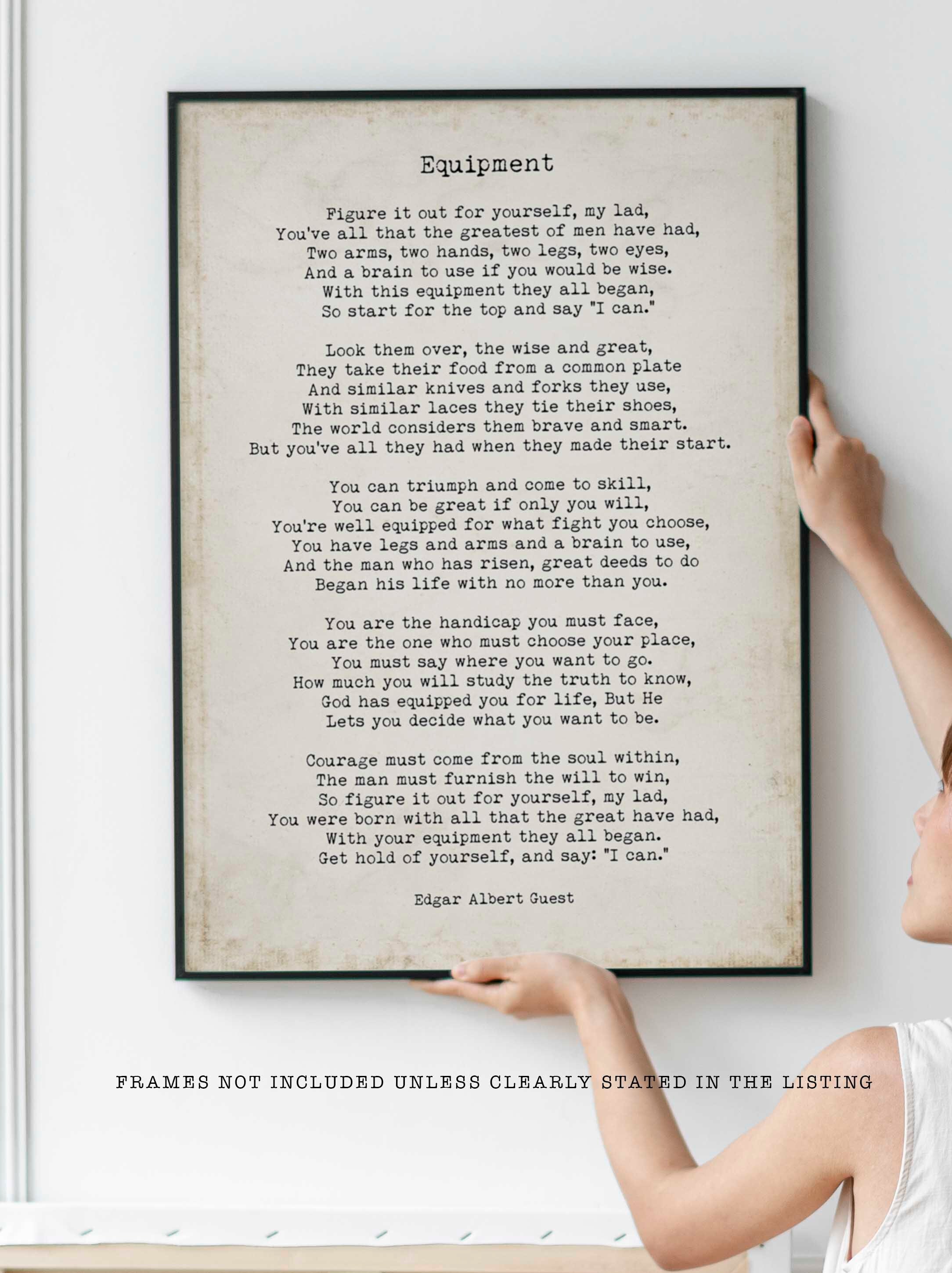 Equipment Edgar Albert Guest Poem Black & White Poetry Wall | Etsy