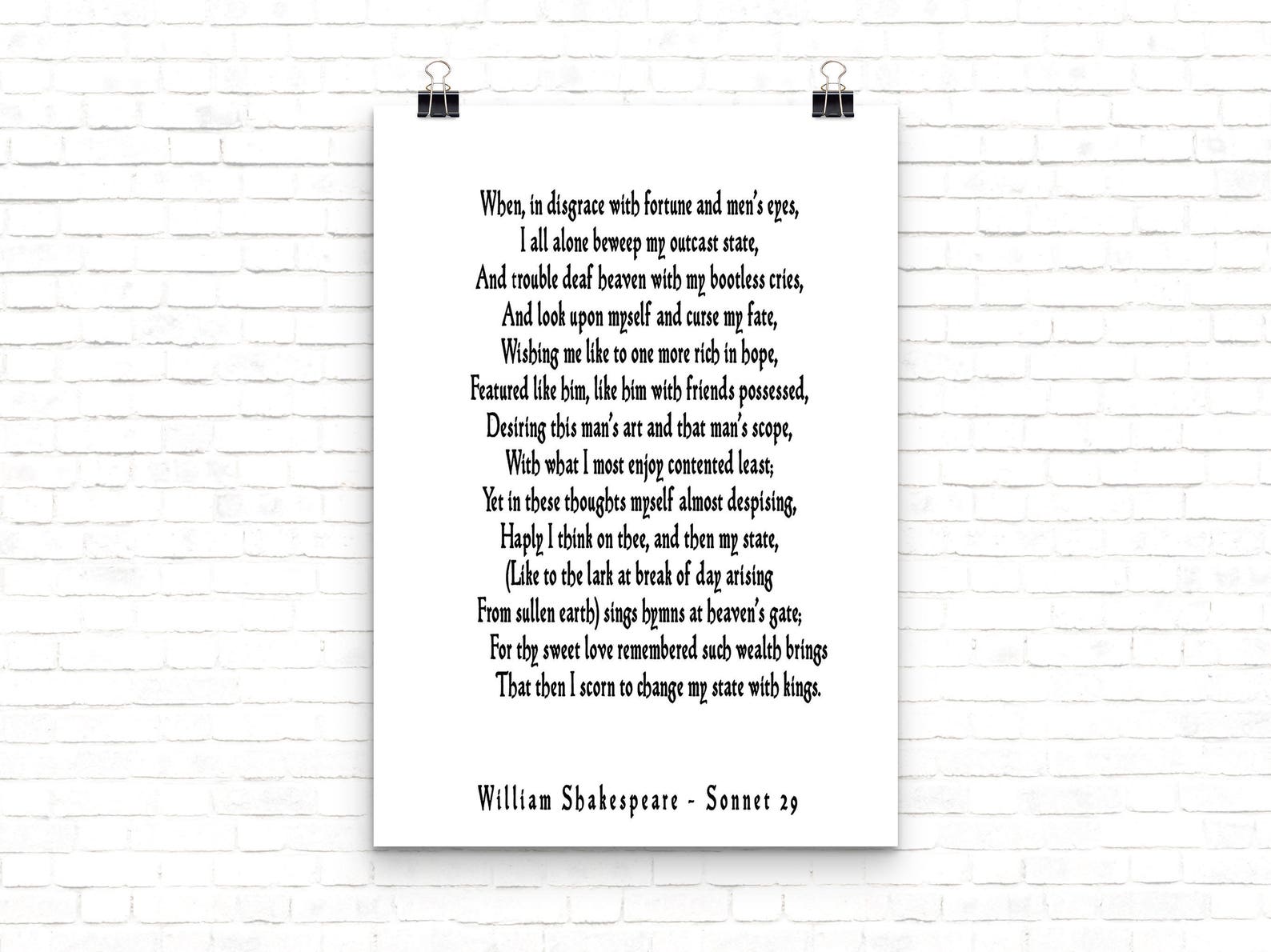Sonnet 29 Shakespeare Wall Art, Love Poetry Art for Bedroom Decor ...
