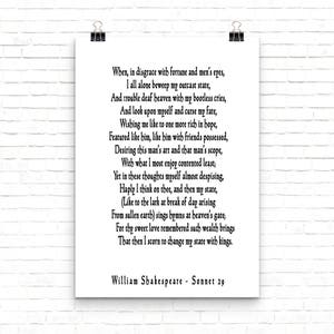 Sonnet 29 Shakespeare Wall Art, Love Poetry Art for Bedroom Decor ...