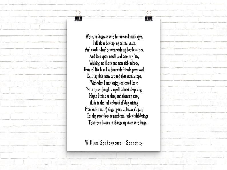 Sonnet 29 Shakespeare Wall Art, Love Poetry Art for Bedroom Decor ...
