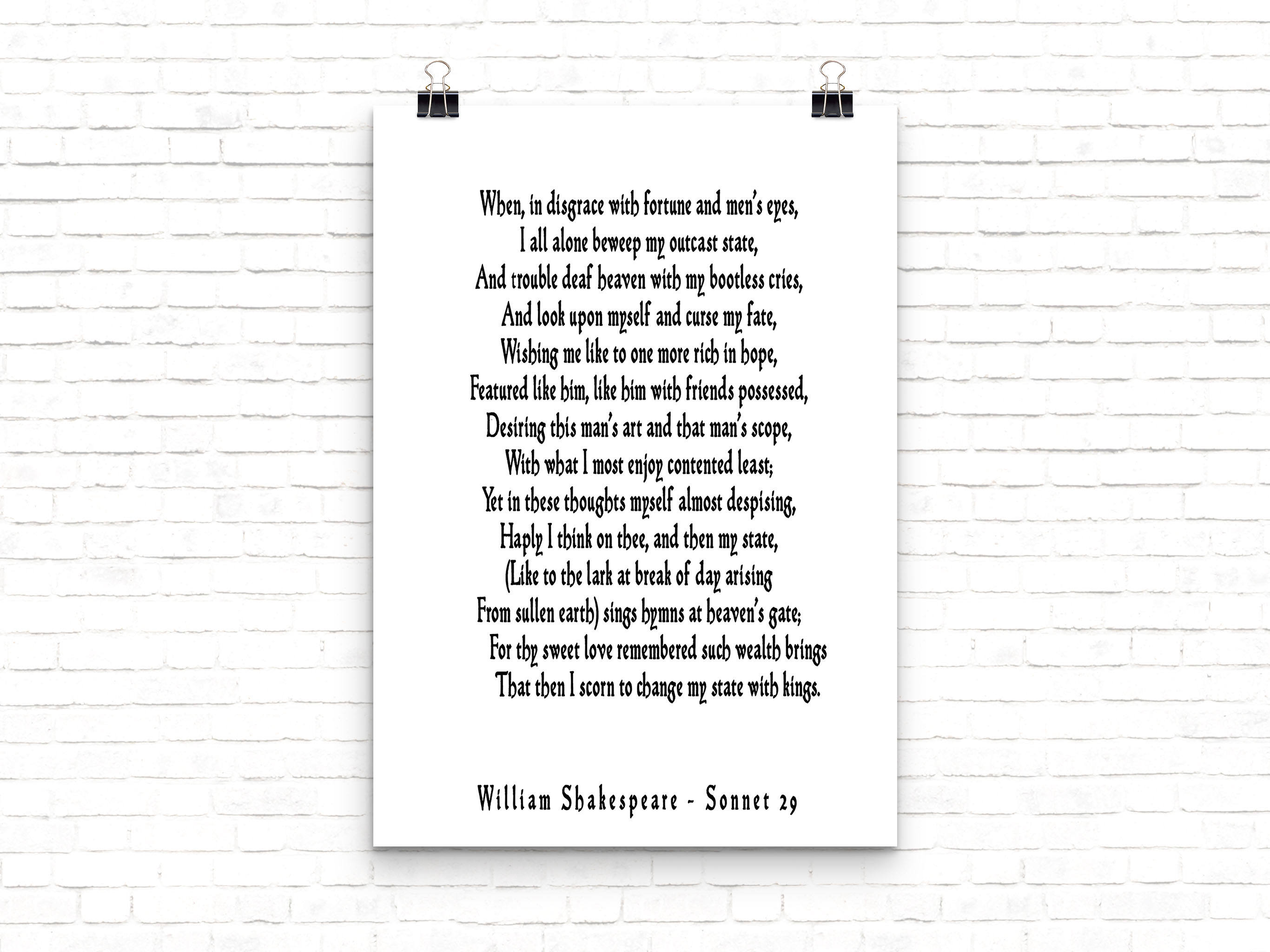 Sonnet 29 Shakespeare Wall Art, Love Poetry Art for Bedroom Decor ...