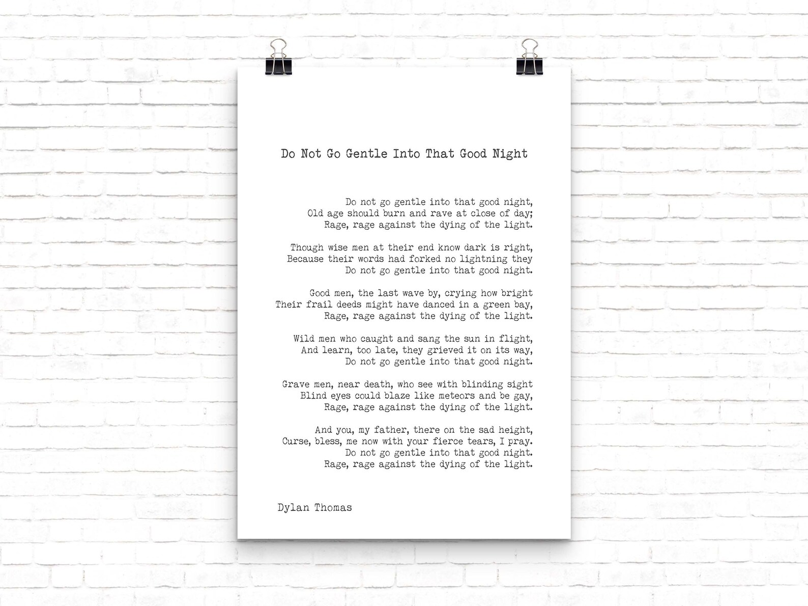Dylan Thomas Poem Print Do Not Go Gentle Into That Good Night - Etsy