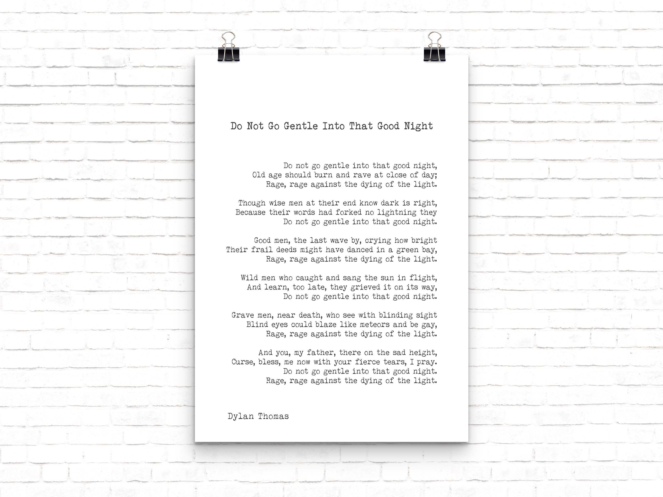 Dylan Thomas Poem Print Do Not Go Gentle Into That Good Night - Etsy