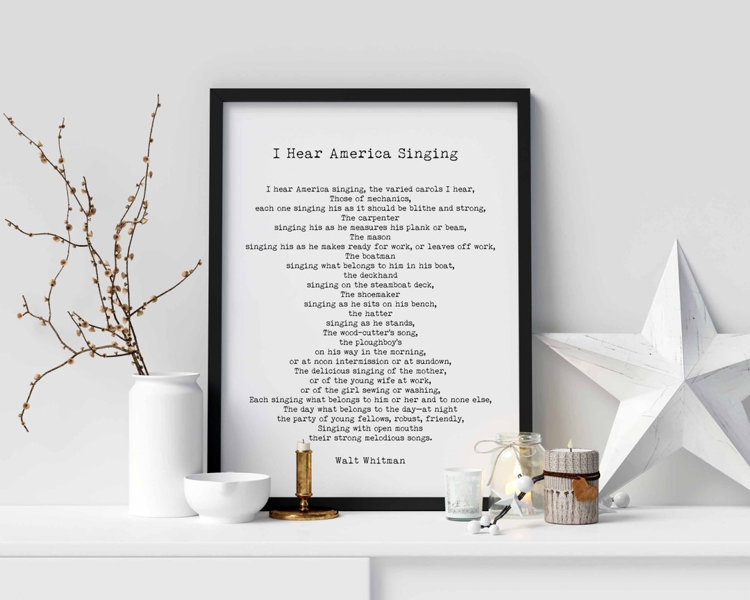 Walt Whitman Poem Print I Hear America Singing Literary Wall Art Black ...