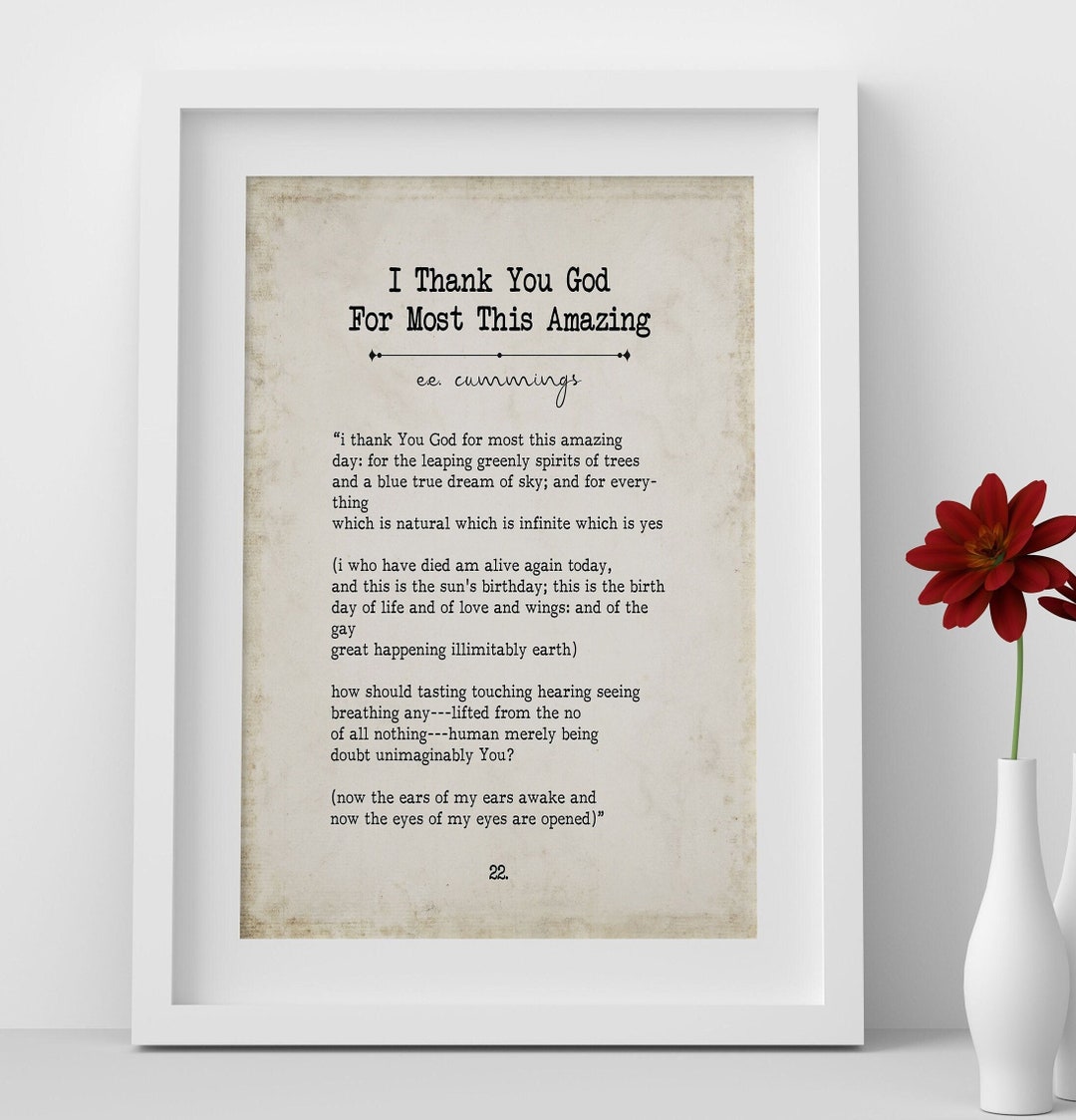 E E Cummings Book Page Inspirational Wall Art I Thank You God - Etsy