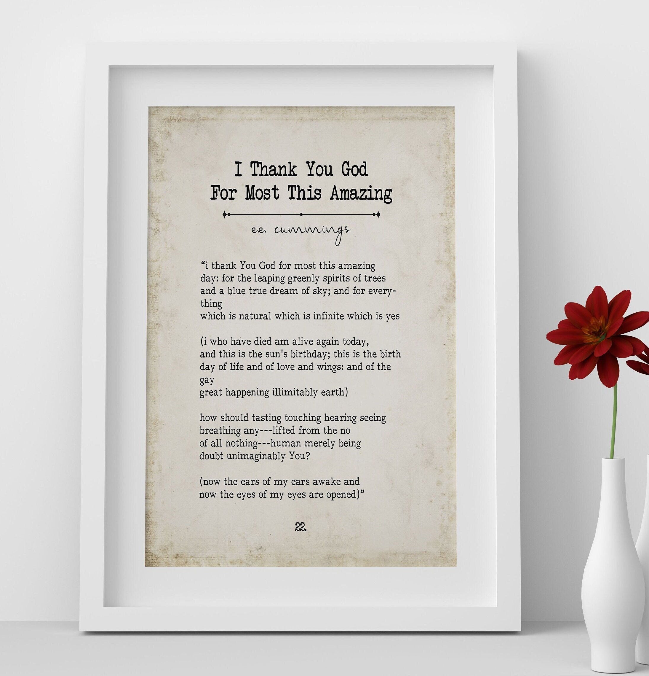 E E Cummings Book Page Inspirational Wall Art I Thank You God - Etsy