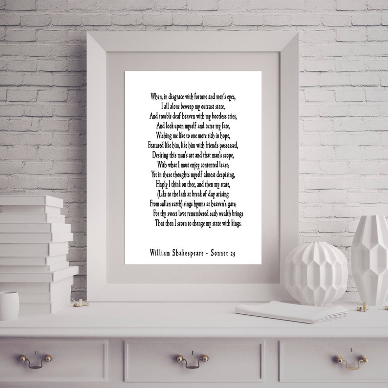 Sonnet 29 Shakespeare Wall Art Love Poetry Art for Bedroom | Etsy