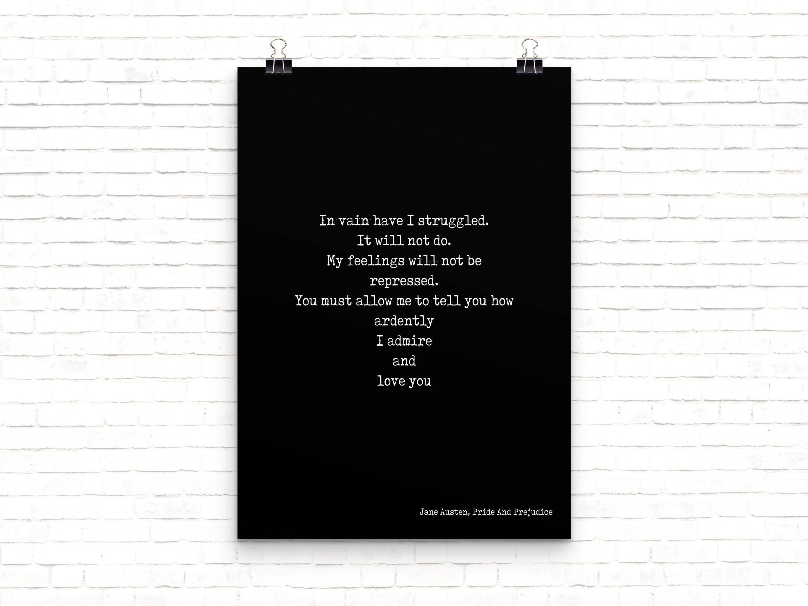 In Vain Jane Austen Quote Art Pride and Prejudice Print Love | Etsy